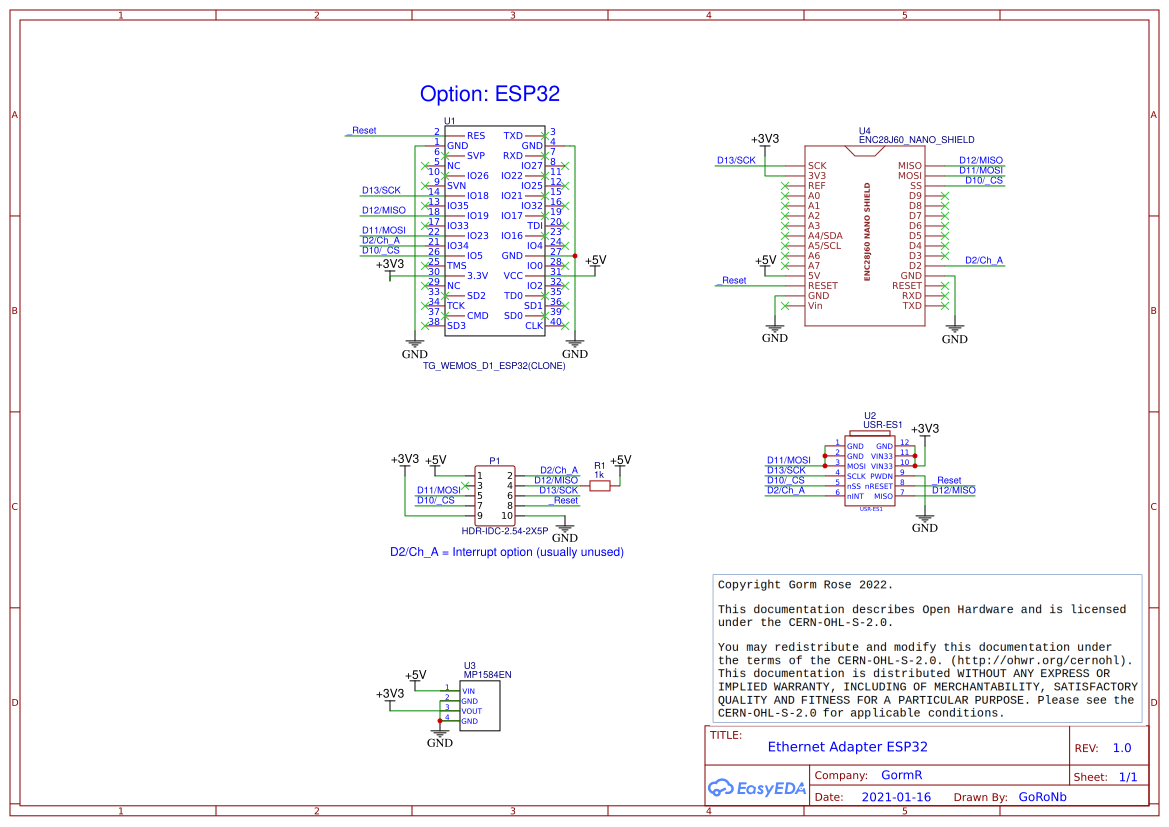 Ethernet Adapter USR-ES1 ESP32 - OSHWLab