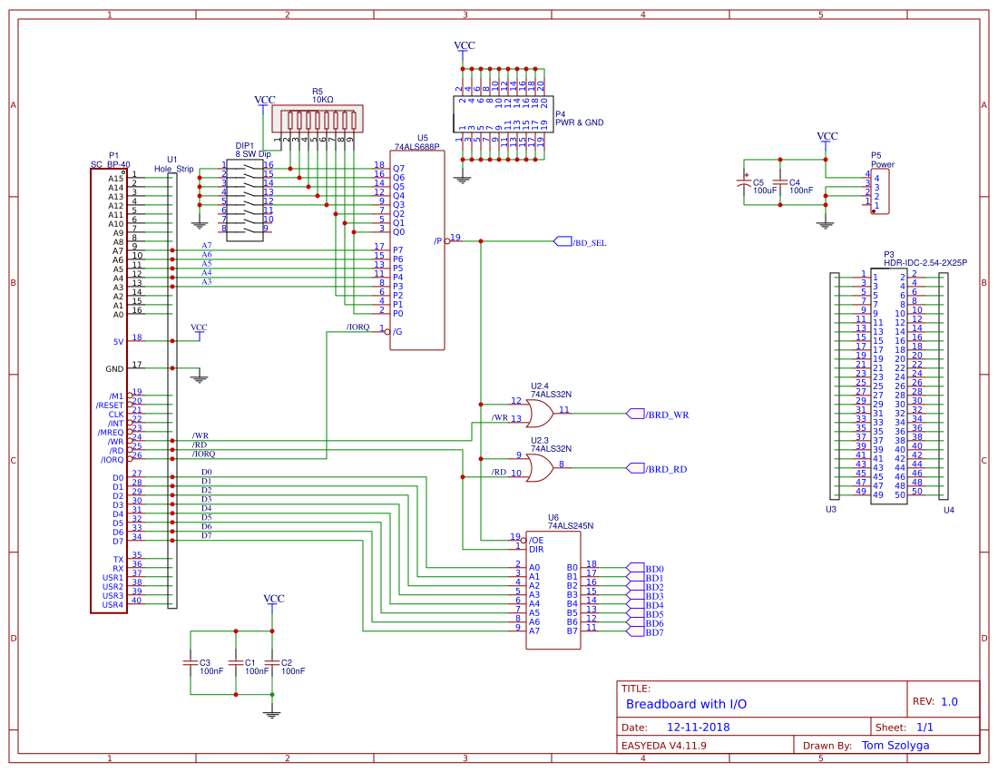 Breadboards with 50 Pin I/O designed for RC2014 - OSHWLab