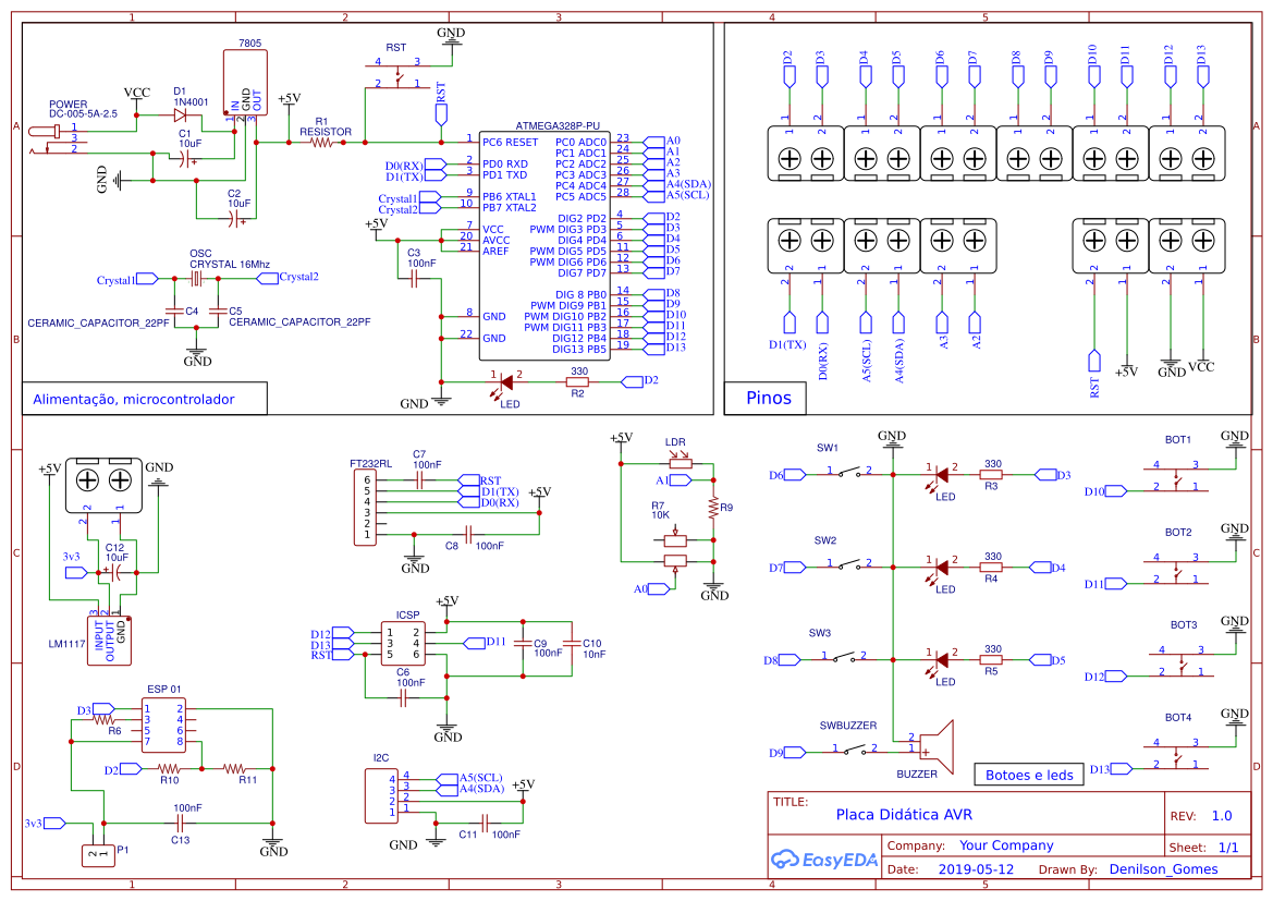 Placa Didática AVR - EasyEDA open source hardware lab