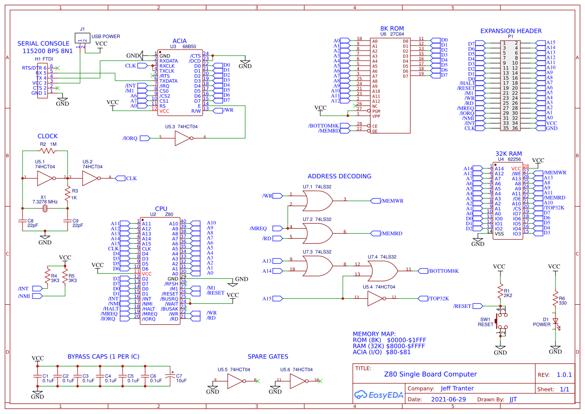Z80 Single Board Computer - EasyEDA open source hardware lab