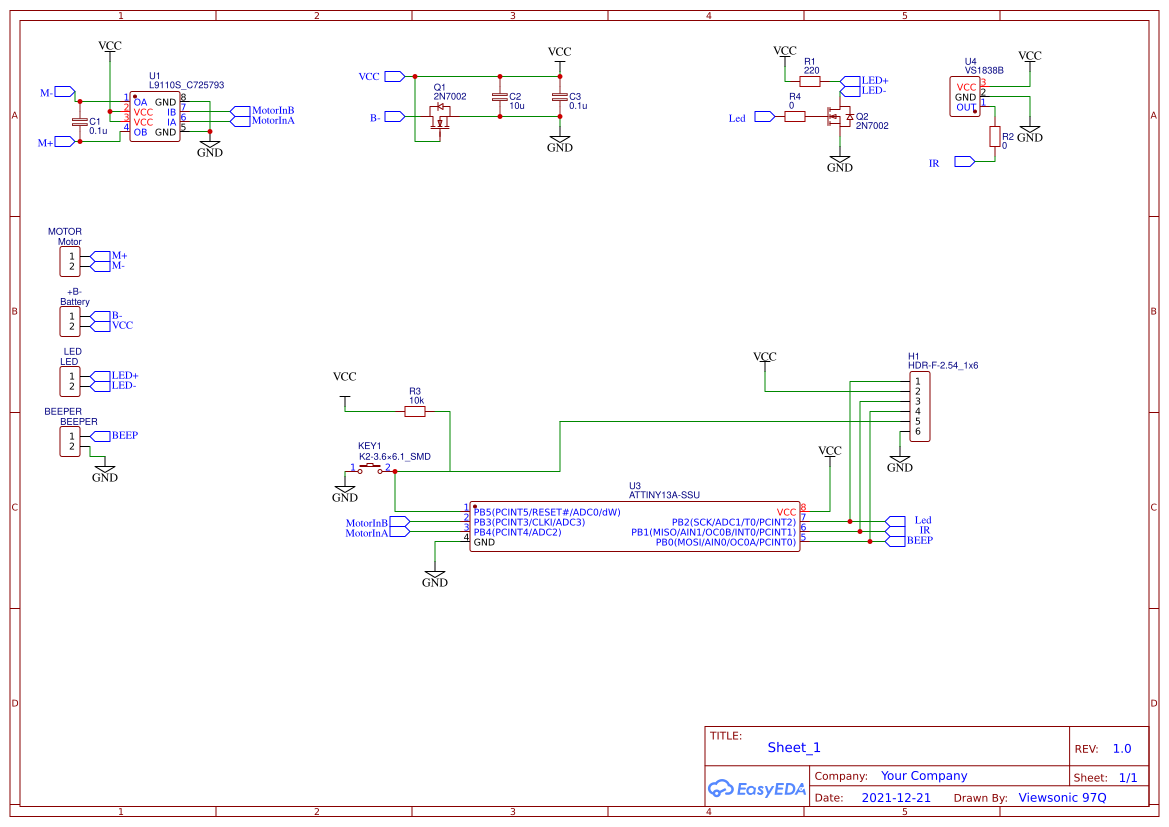 ATtiny13/ATtiny85 IR control for Ikea locomotive - OSHWLab