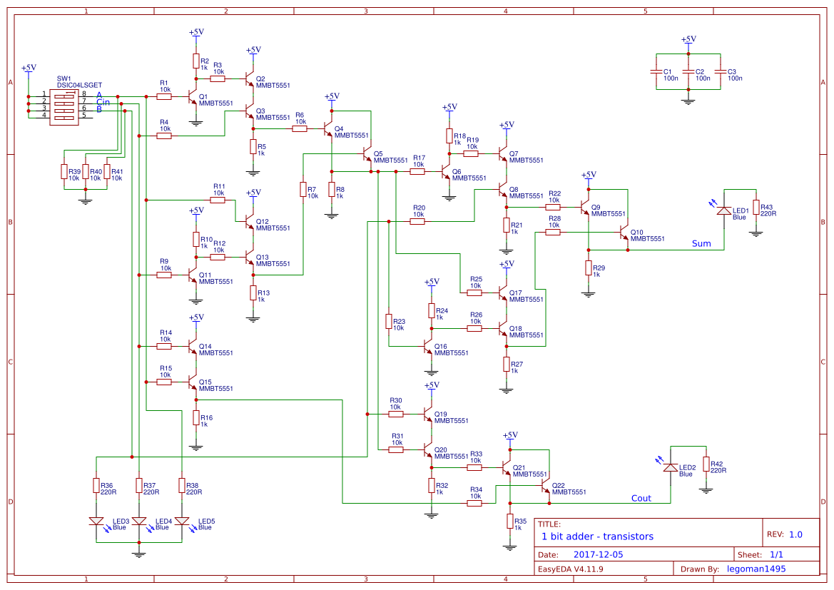 1 bit adder - transistors - OSHWLab