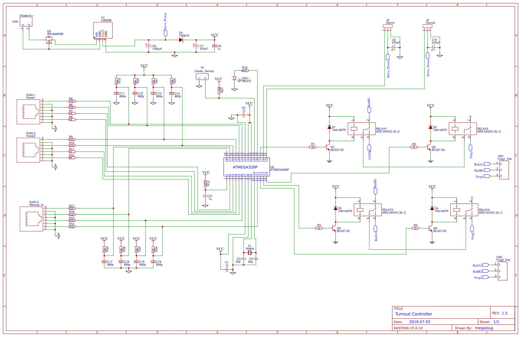 Single Relay Turnout Controller - Platform for creating and sharing projects - OSHWLab