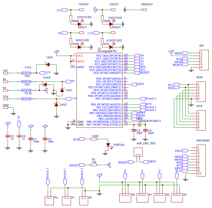 Anschlussplatine I2C Ethernet Analog in - EasyEDA open source hardware lab