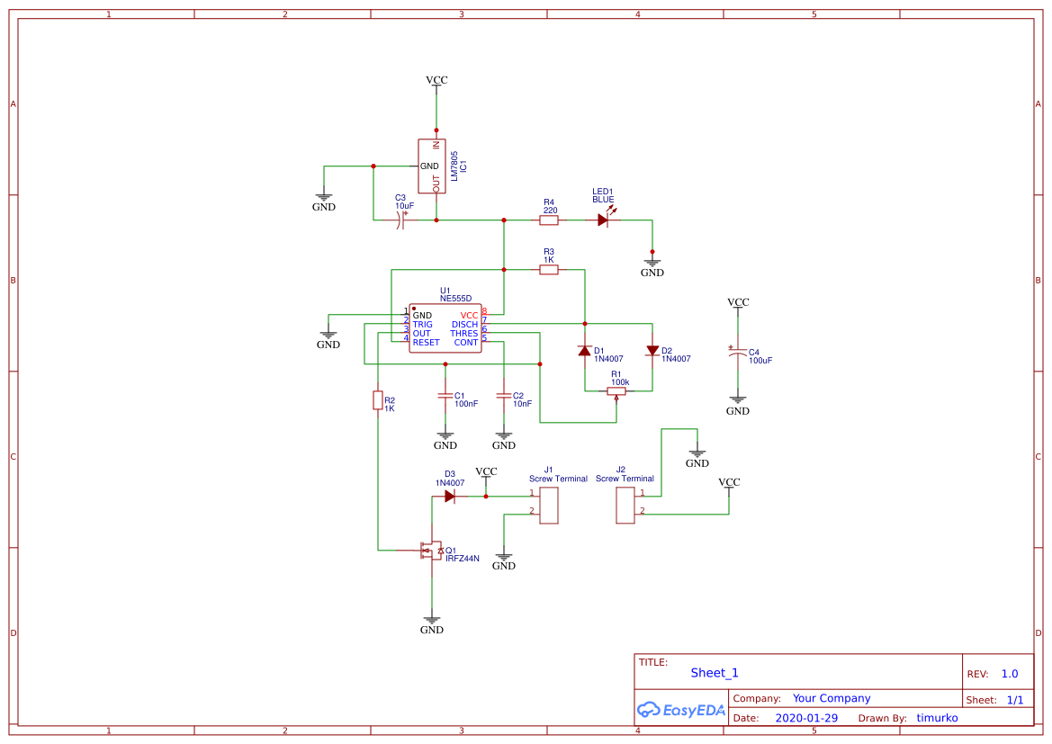 Led Fade Control 555 with 7805 - EasyEDA open source hardware lab