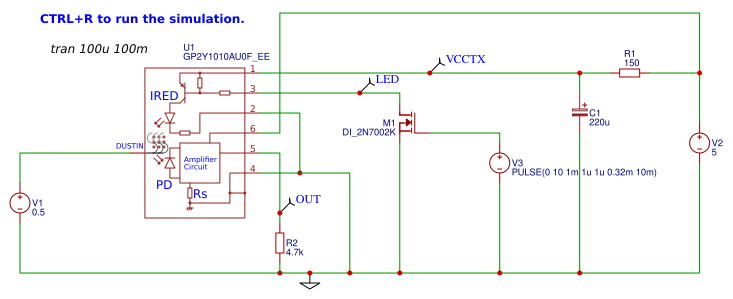 Simulation of the Sharp GP2Y1010AU0F dust sensor module - OSHWLab