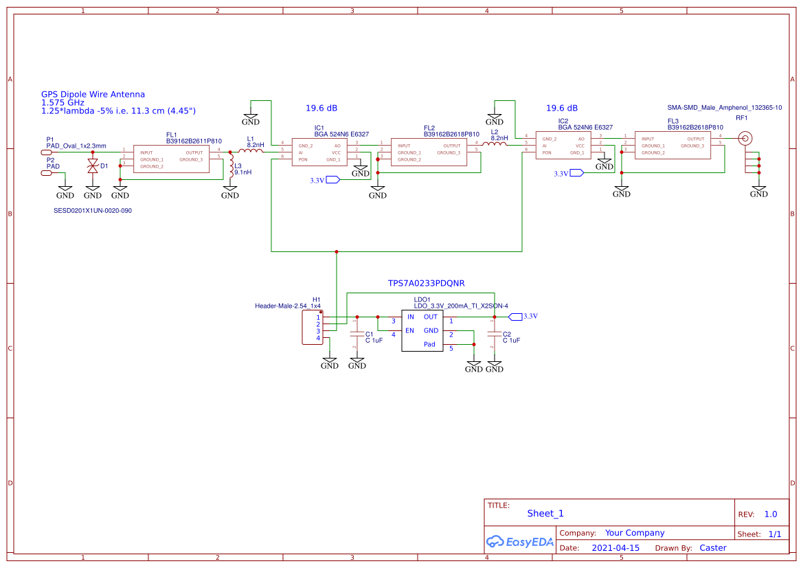 GPS LNA 2x - EasyEDA open source hardware lab