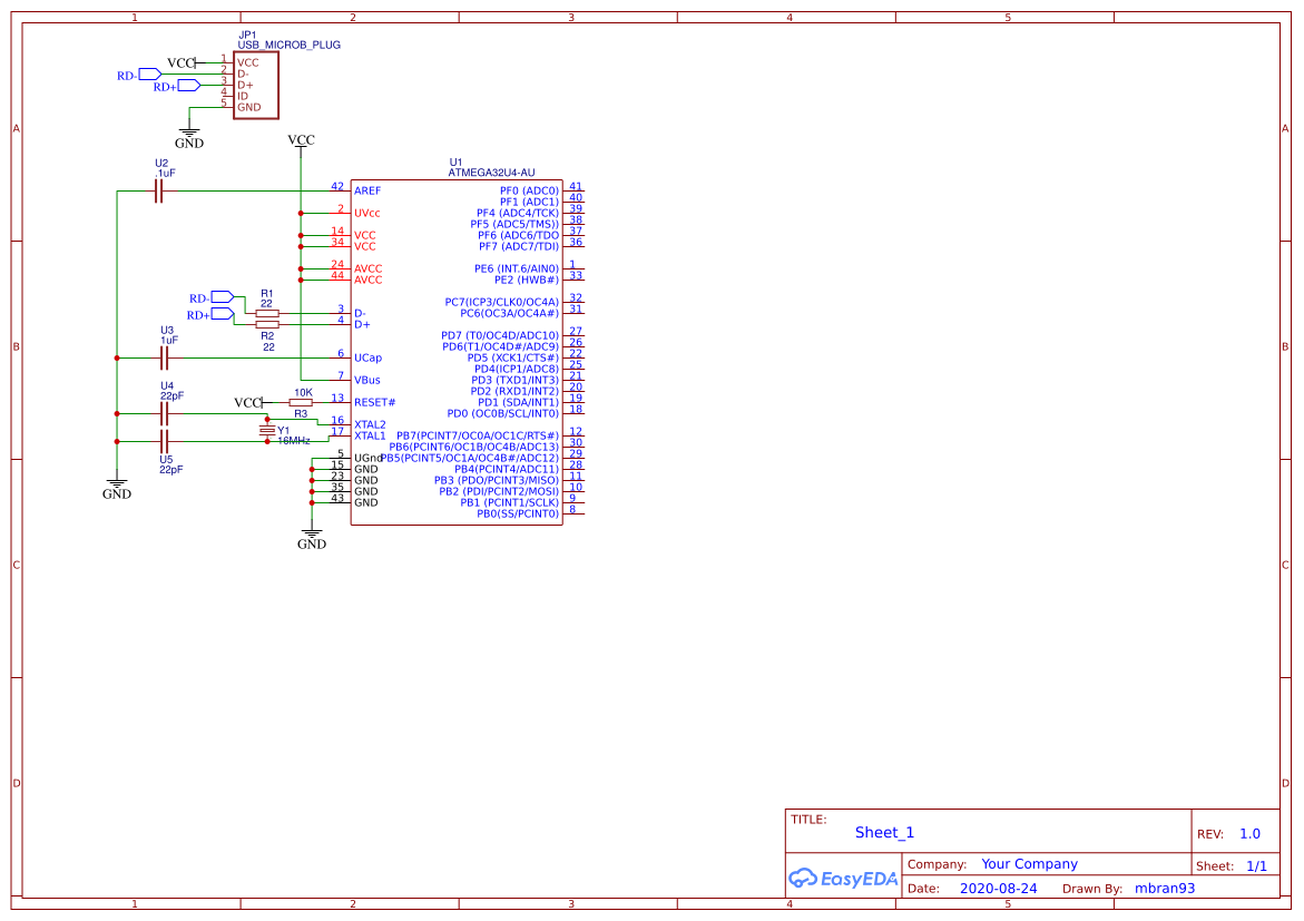 Atmega32u4 Breadboard - Platform for creating and sharing projects - OSHWLab