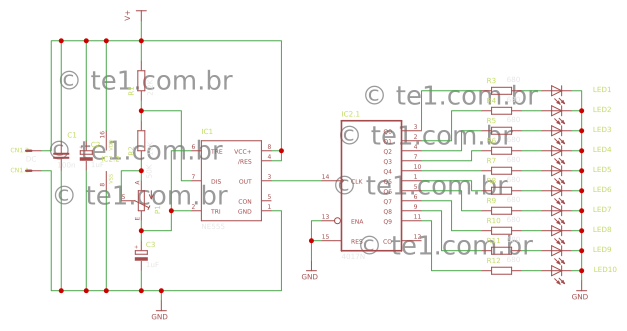 Sequential LED flasher using IC cd4017 - EasyEDA open source hardware lab