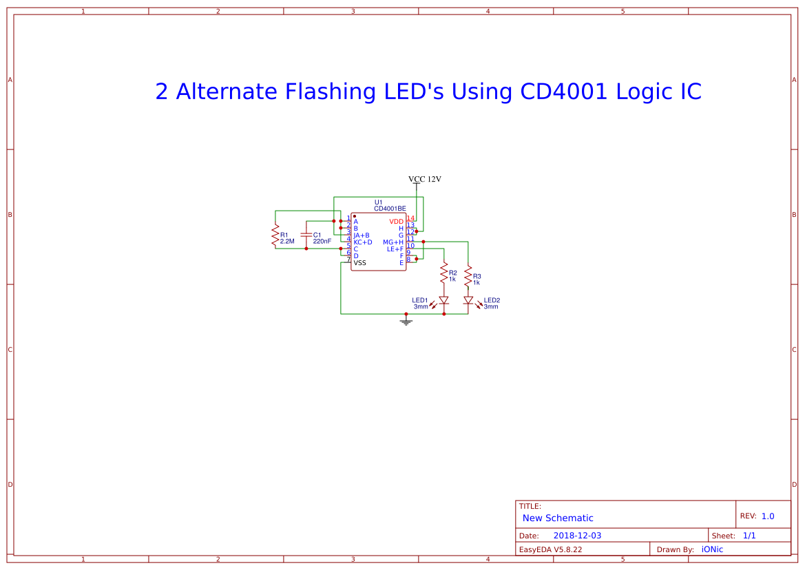 2 Alternate Flashing LED's Using CD4001 Logic IC - EasyEDA open source hardware lab