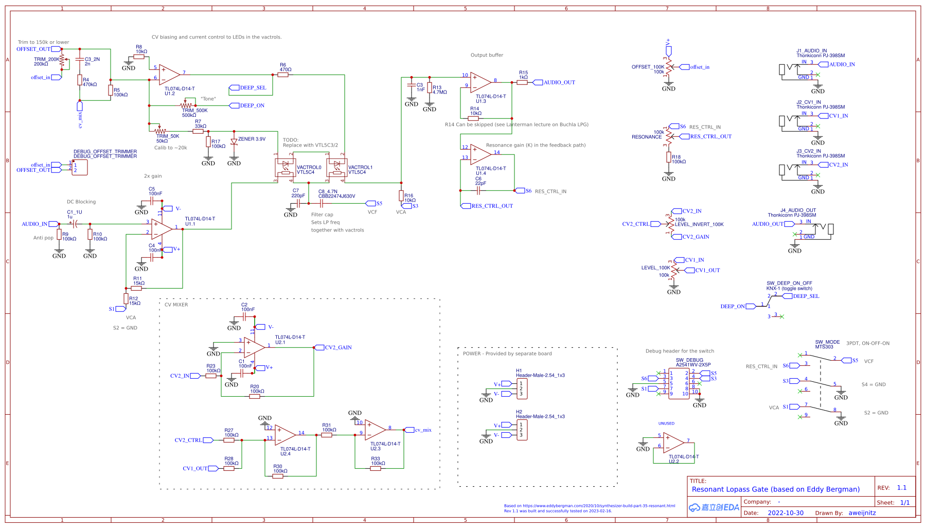 RESONANT LOPASS GATE (Buchla 292) - EasyEDA open source hardware lab