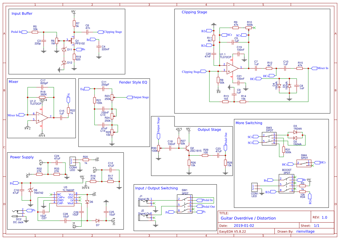 Guitar Overdrive / Distortion - EasyEDA open source hardware lab