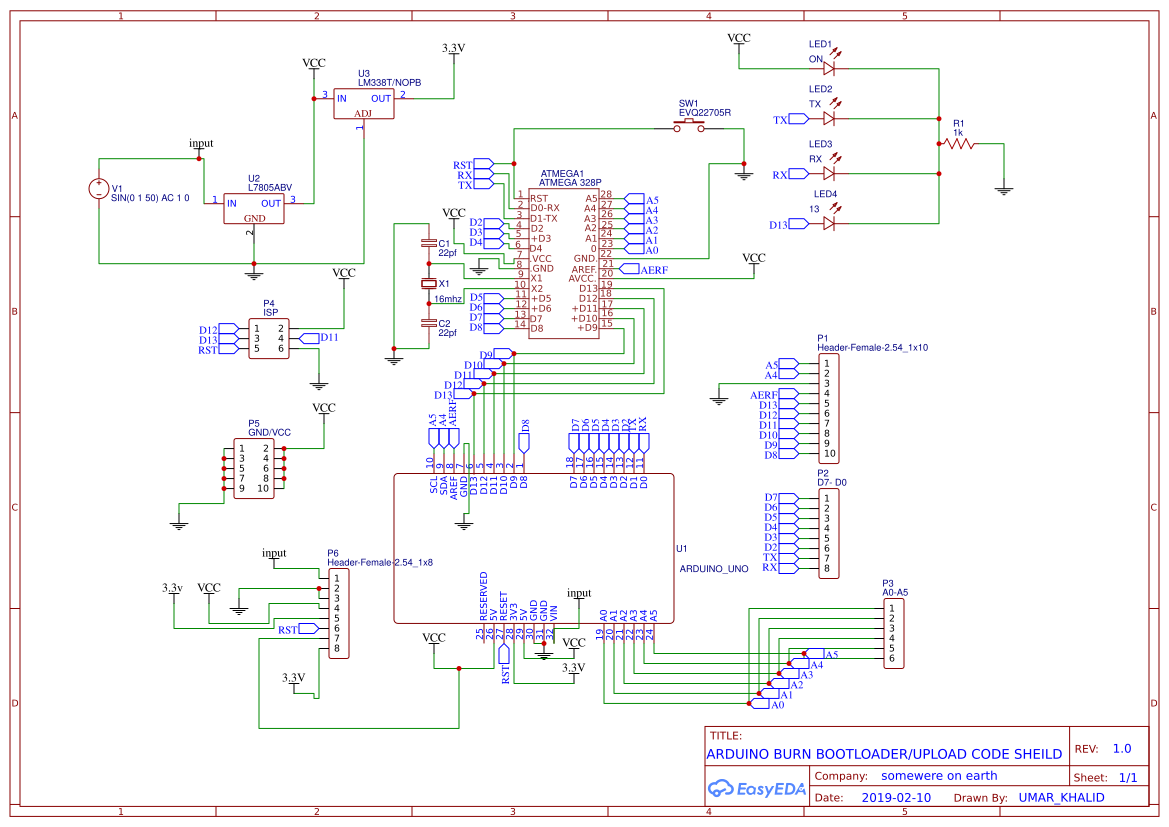 DIY ARDUINO UNO R3 BURN BOOTLOADER/UPLOAD CODE SHEILD - OSHWLab