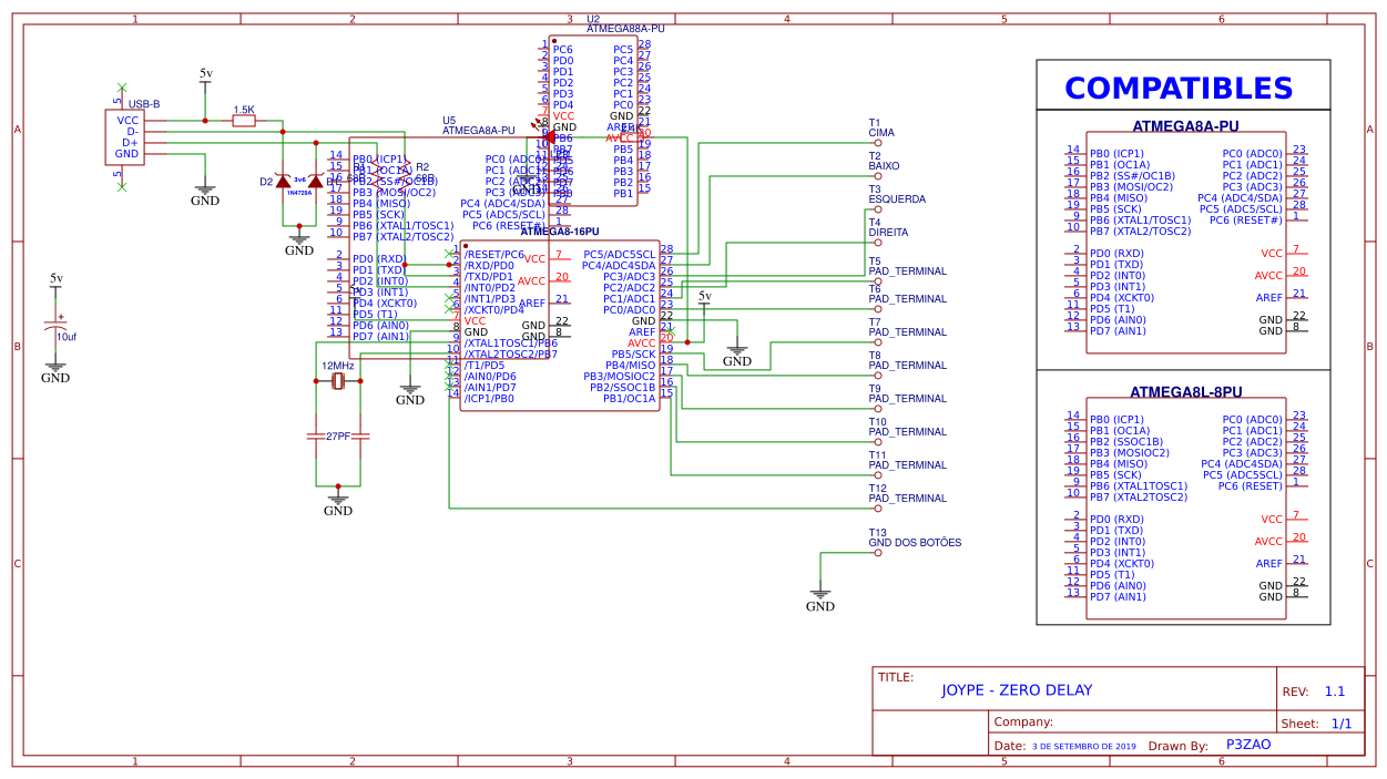 JOYSTICK USB WITH ATMEGA8 - 4 DIR AND 8 SWICHTS - OSHWLab