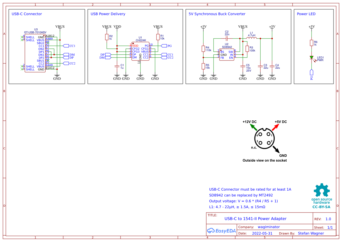 USB-C to 1541-II Power Adapter - EasyEDA open source hardware lab