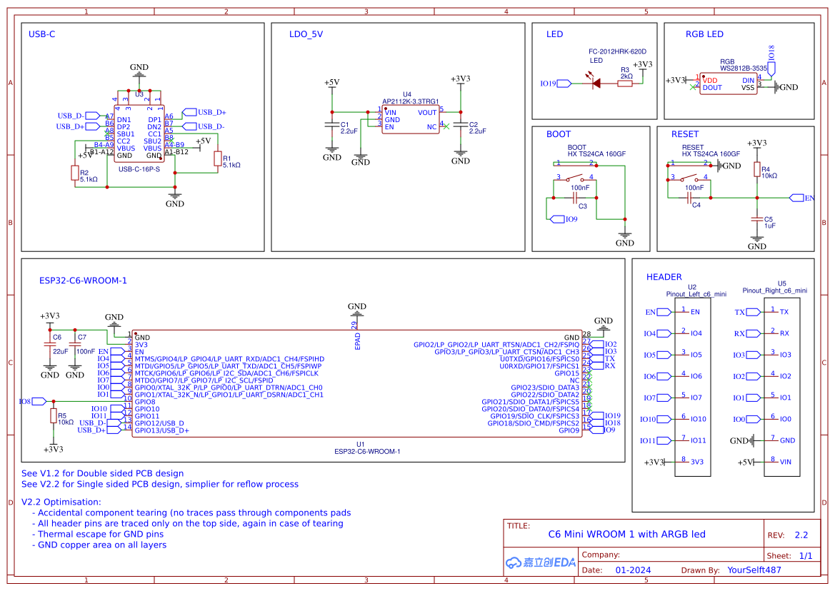 ESP32-C6-WROOM C6 Mini RGB USB-C - OSHWLab