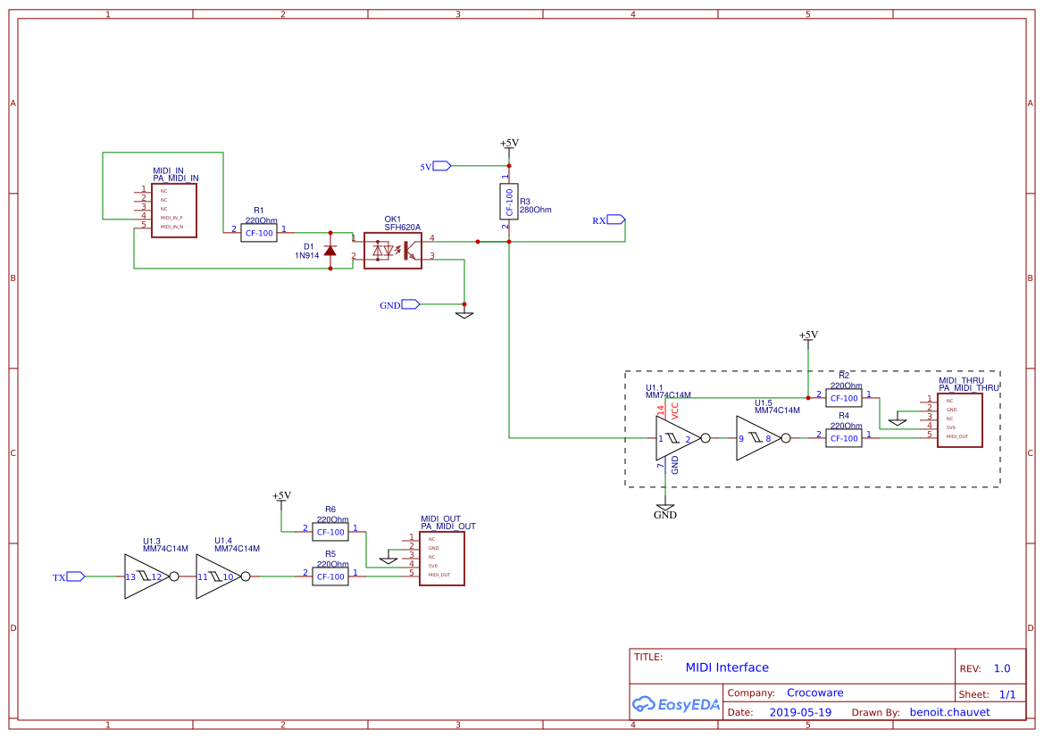 MIDI - Raspbery interface - EasyEDA open source hardware lab
