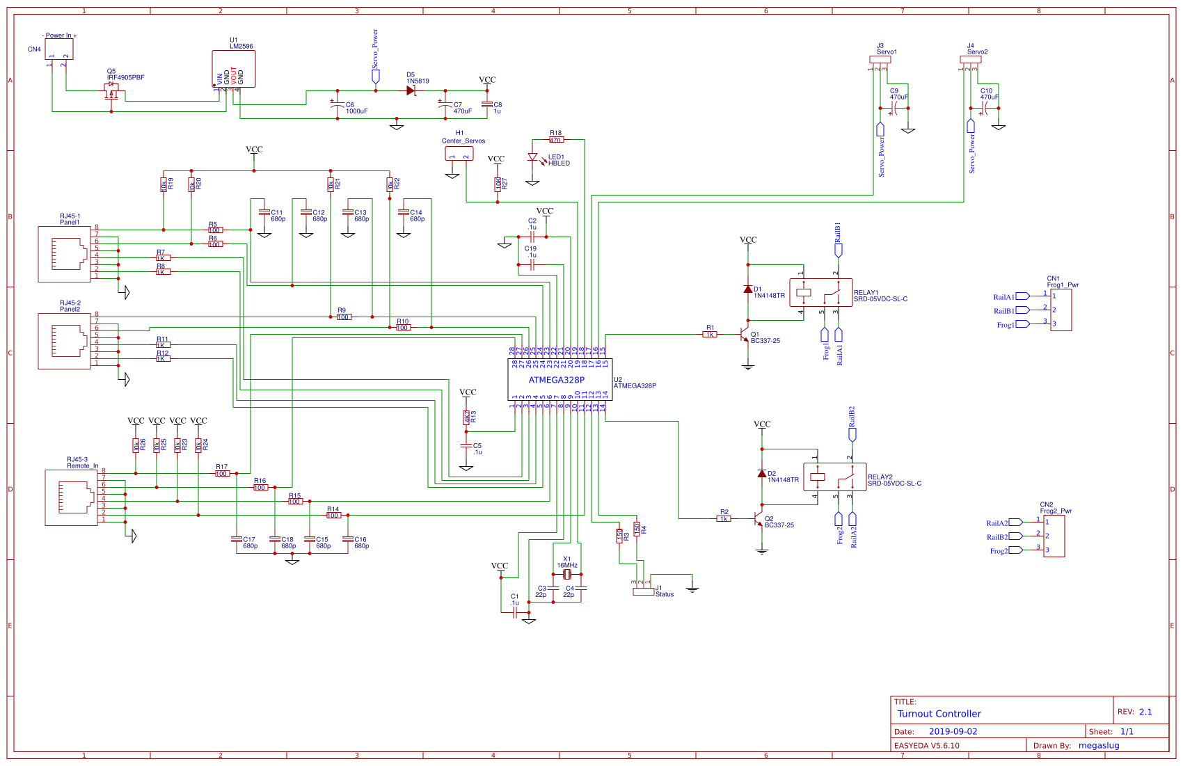 Single Relay Turnout Controller - EasyEDA open source hardware lab