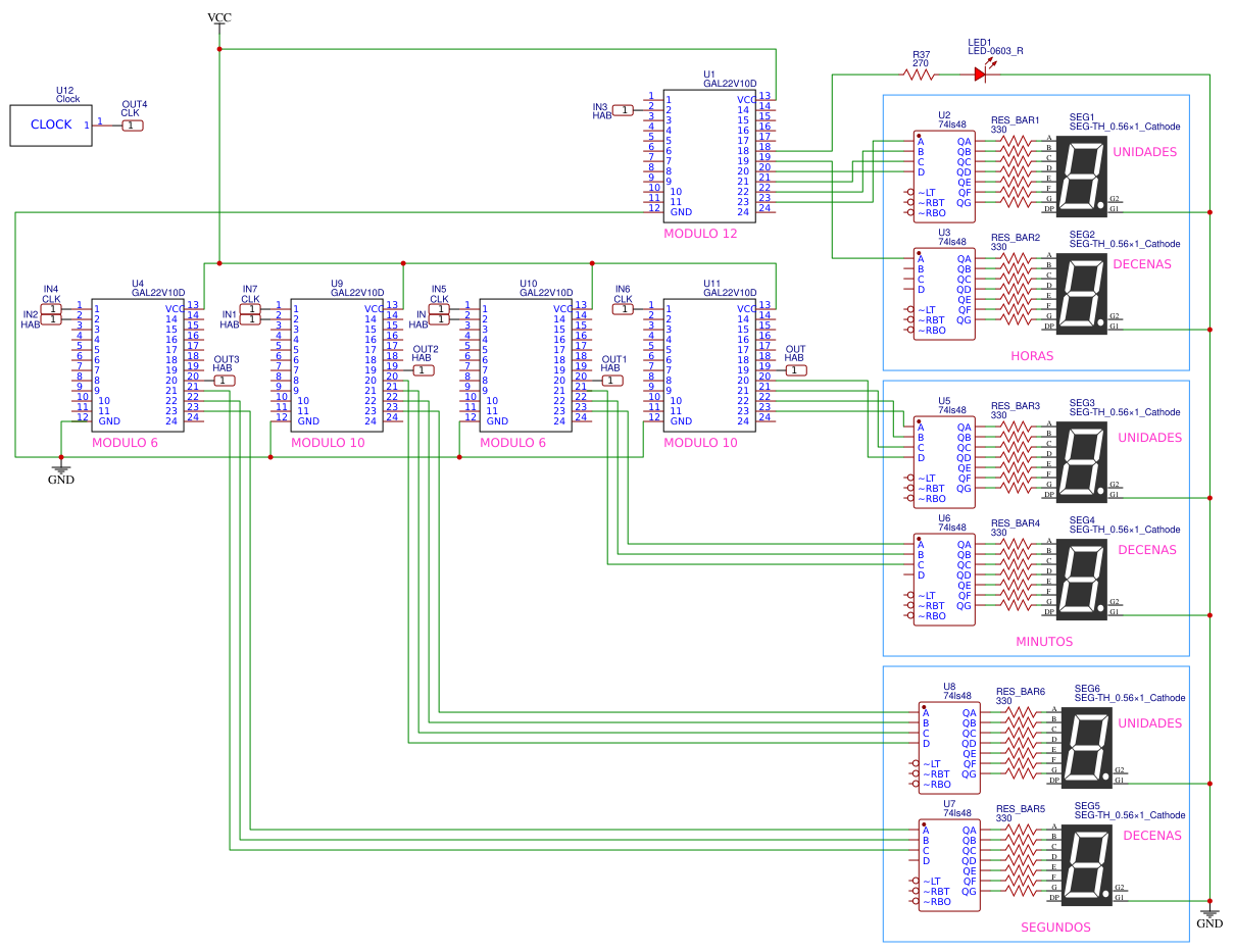 24hrs Digital Clock with GAL - EasyEDA open source hardware lab