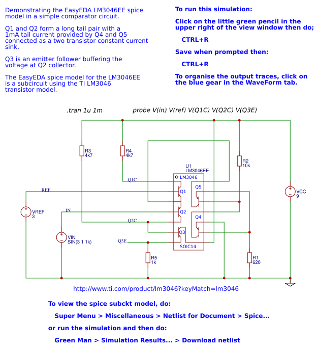 Demonstrating the EasyEDA LM3046EE spice subckt model. - OSHWLab