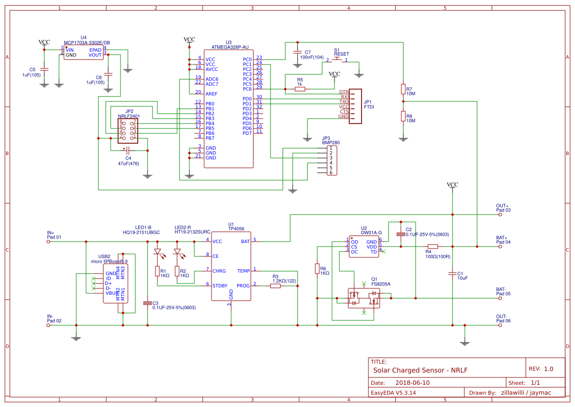 Solar Charged Sensor - TP4056, NRLF2401, Atmega328 copy copy - EasyEDA ...