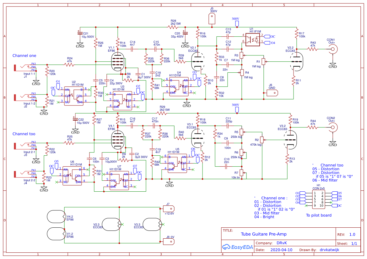 Tube Guitare Pre-Amp - EasyEDA open source hardware lab