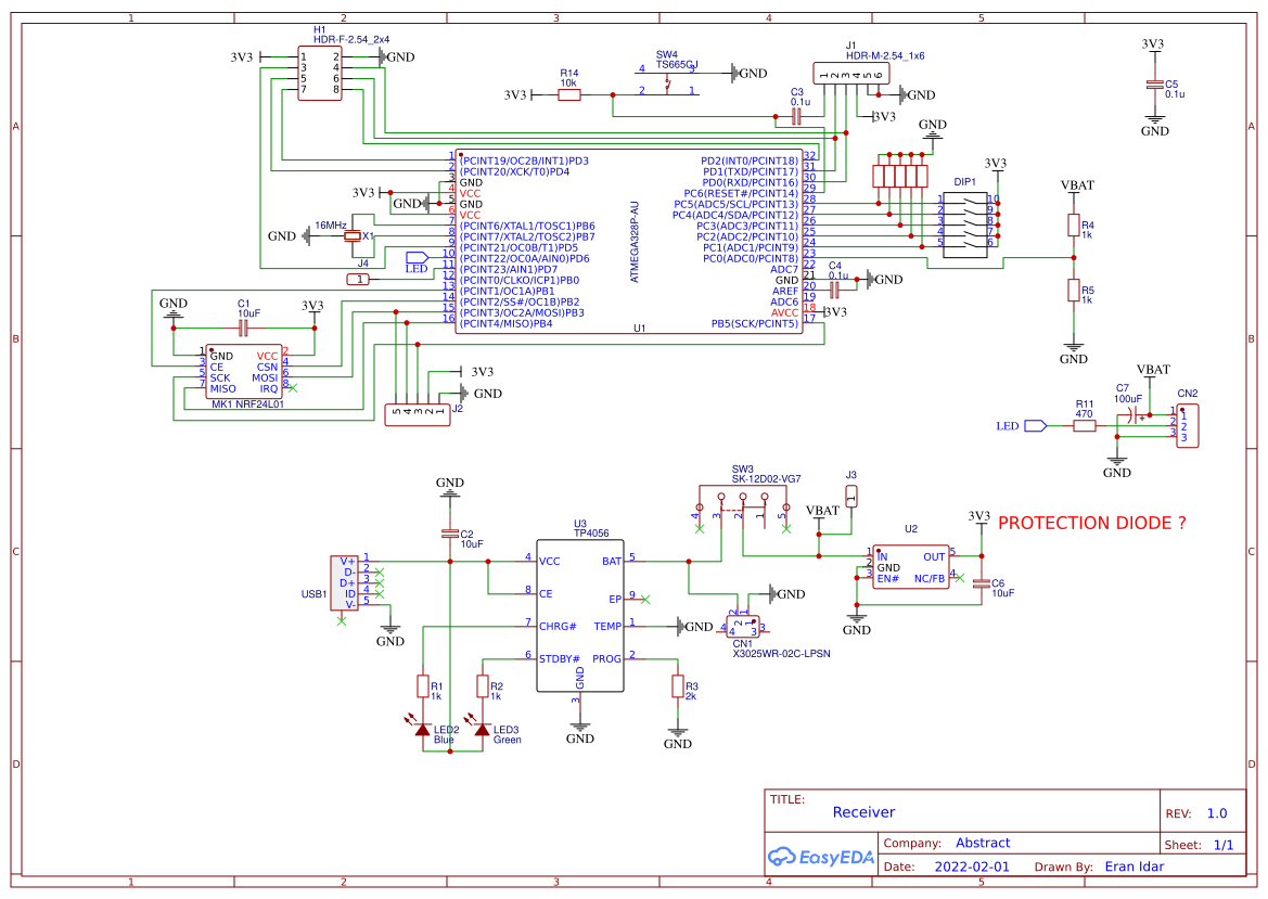 328p + TP4056 + NRF24L01 - EasyEDA open source hardware lab
