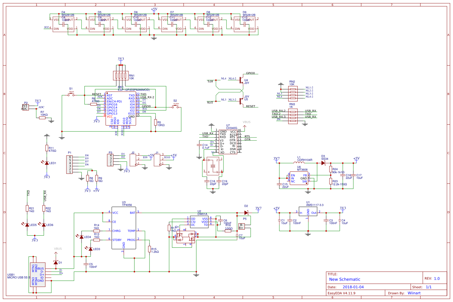 ESP8266 + CH340G + OLED 0.96 + SD reader + WS2812B - EasyEDA open ...