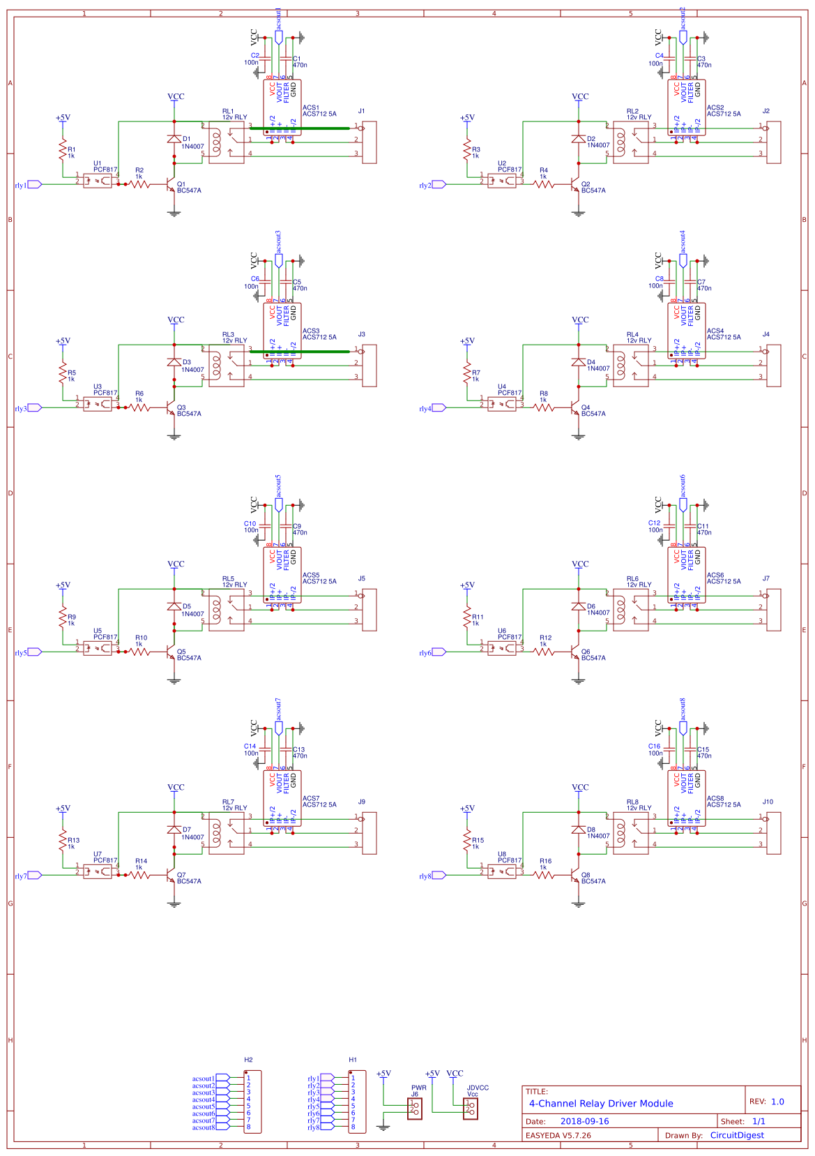 8-Channel Relay Driver Module with power measurement ACS712 - OSHWLab