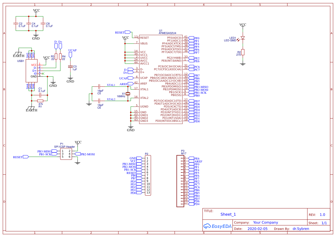 ATmega32u4 experiment board - EasyEDA open source hardware lab