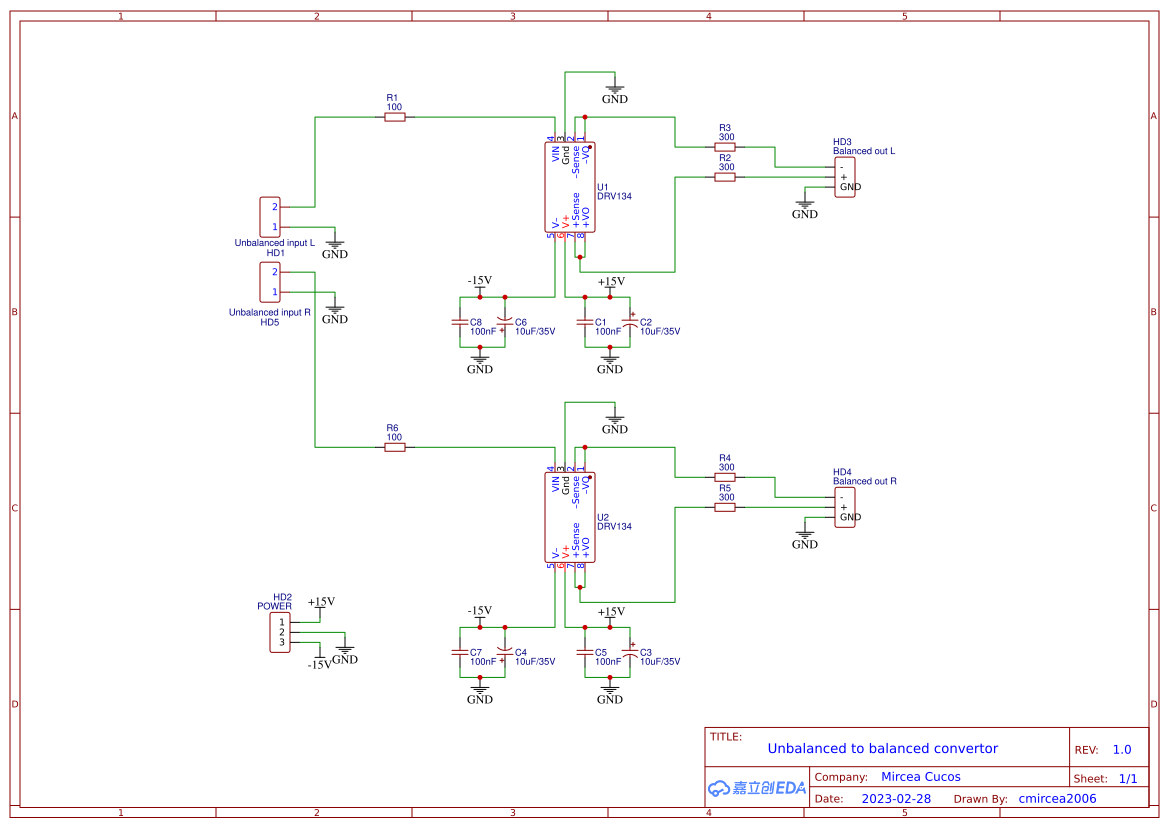 Unbalanced to balanced audio signal convertor - OSHWLab