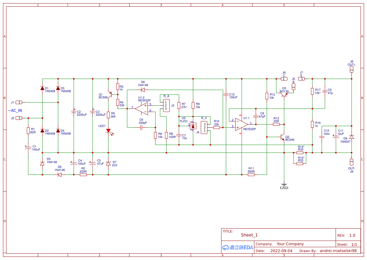 Linear adjustable power supply unit at the op-amp - OSHWLab