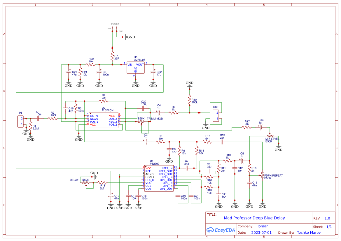 Mad Professor Deep Blue Delay - EasyEDA open source hardware lab