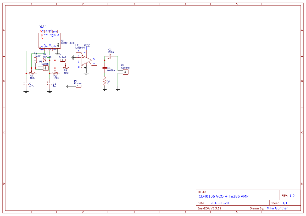 CD40106 VCO + lm386 AMP V1 - OSHWLab