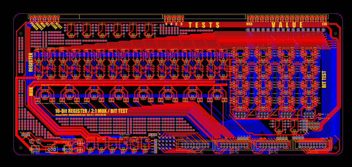 16 Bit Relay Register with 2:1 Input Mux and Bit Test Unit - OSHWLab