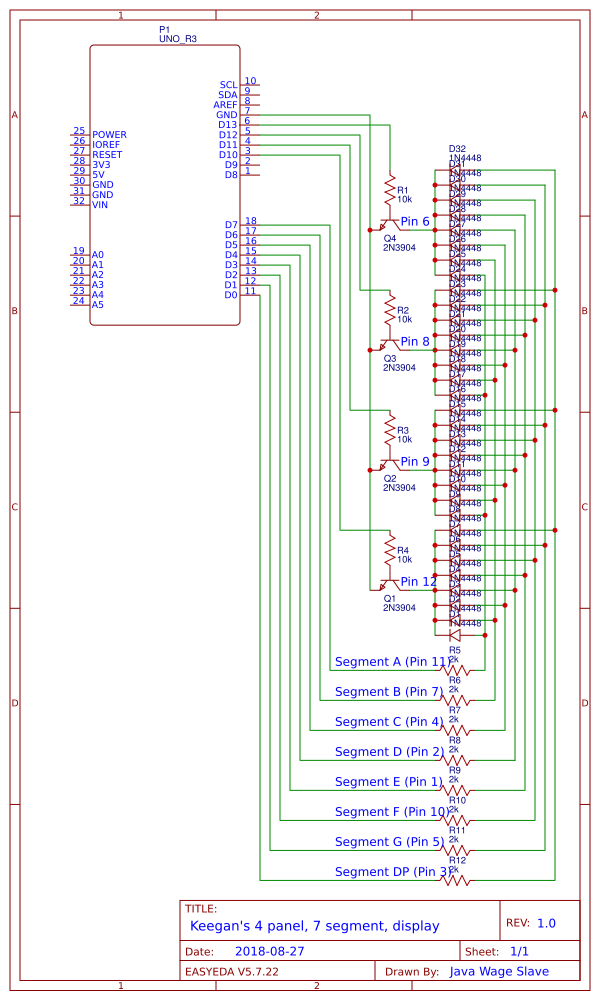Keegan's 4 panel, 7 segment, display - EasyEDA open source hardware lab