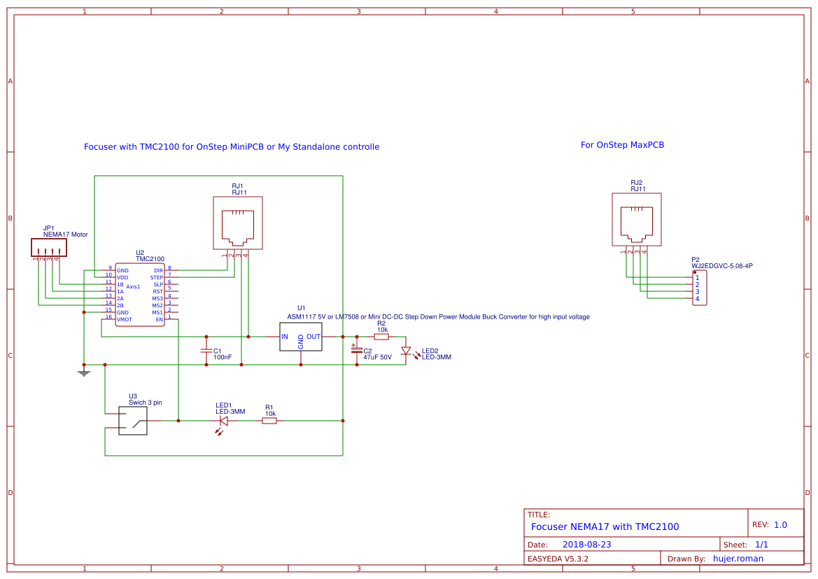 Elektronic focuser with NEMA17 for Newton with 2" dual speed Crayford 1:10 - EasyEDA open source ...