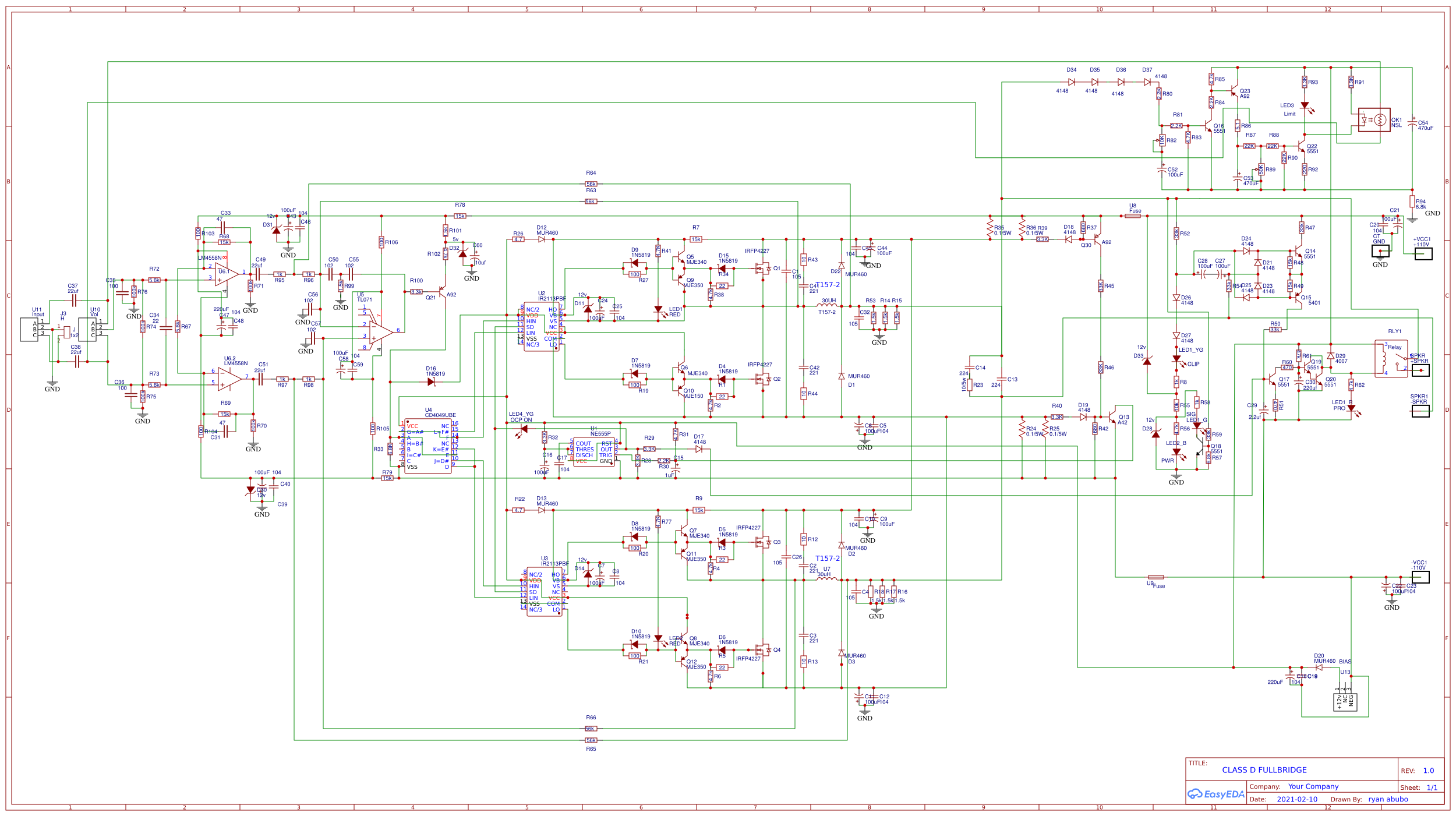 Full Bridge Class D Amplifier - EasyEDA open source hardware lab