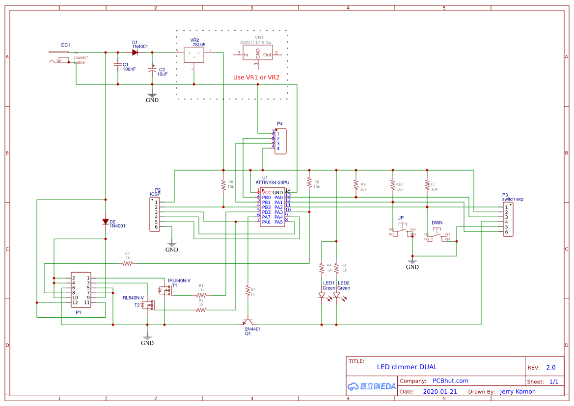 Night Light LED dimmer Dual - EasyEDA open source hardware lab