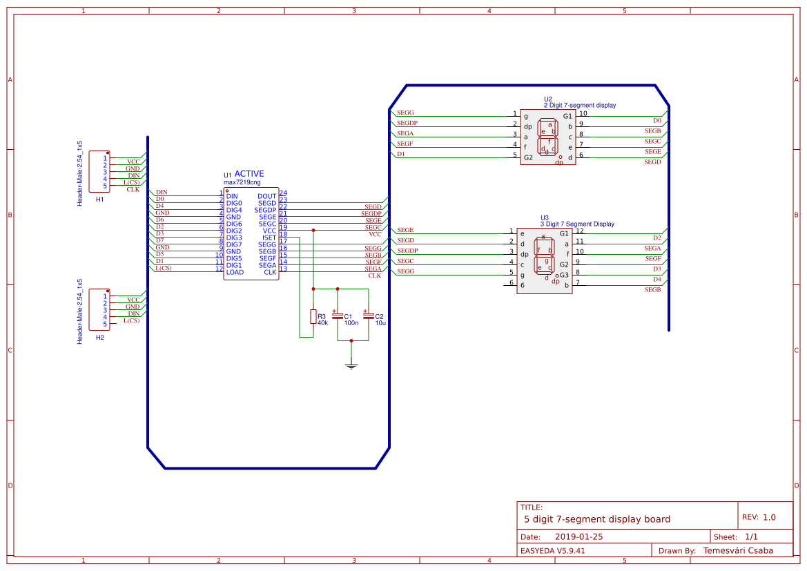 5 digit 7-segment display board WIP - OSHWLab