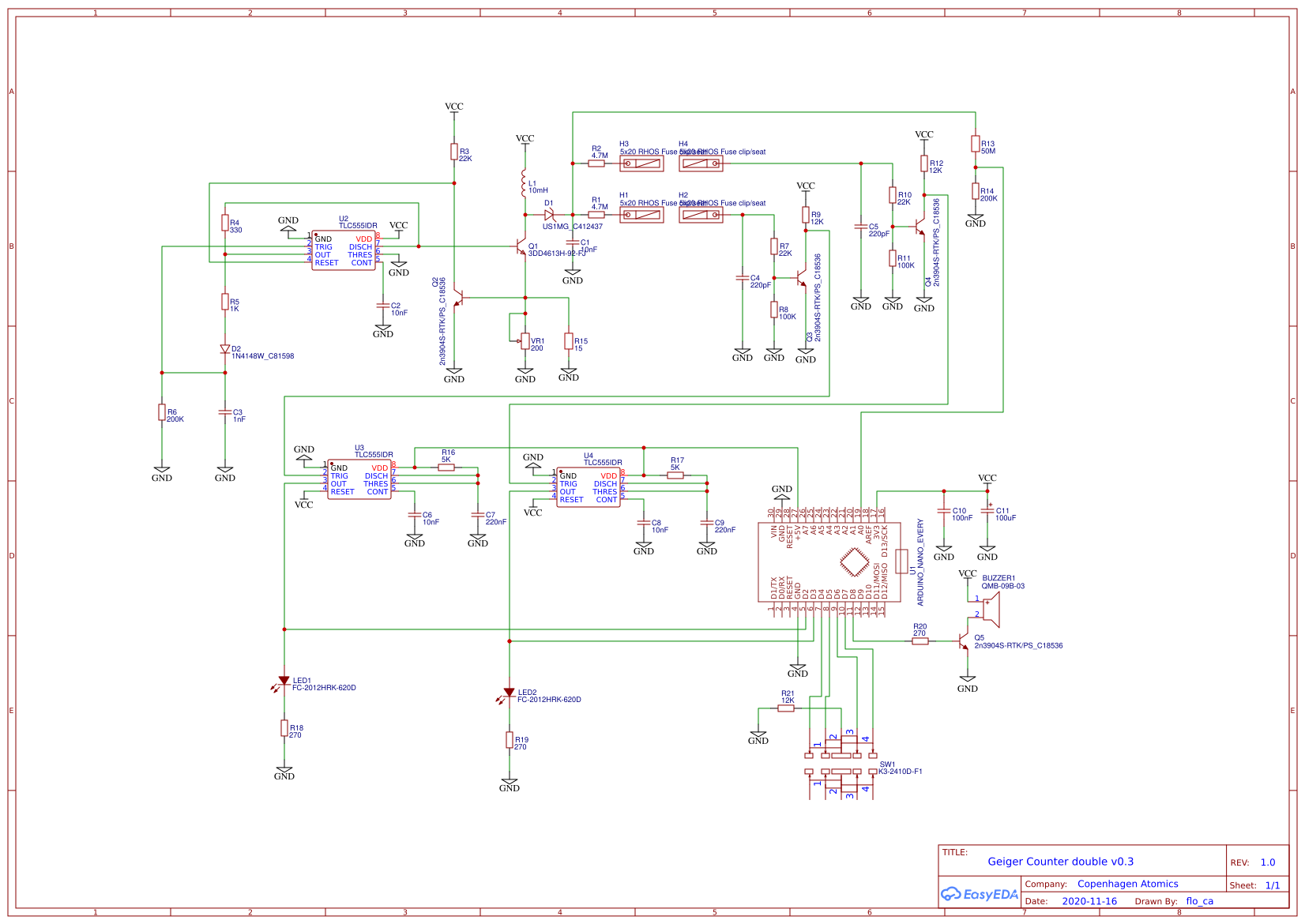 Geiger counter for two tubes - EasyEDA open source hardware lab