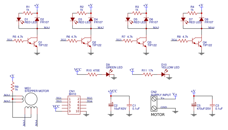 Unipolar 4-phase stepper motor controller - OSHWLab