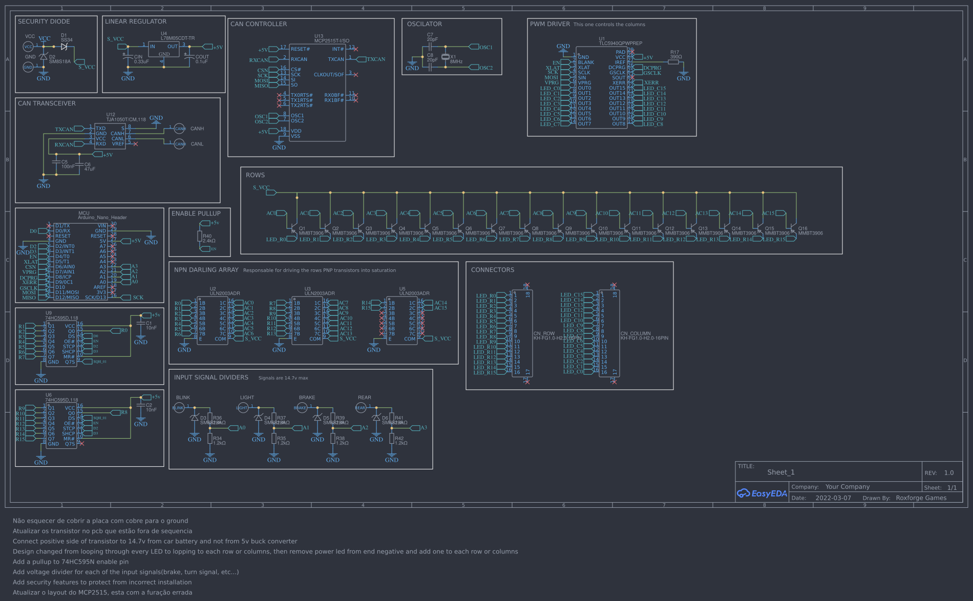 Multiplexed Led Matrix with CAN Protocol - OSHWLab