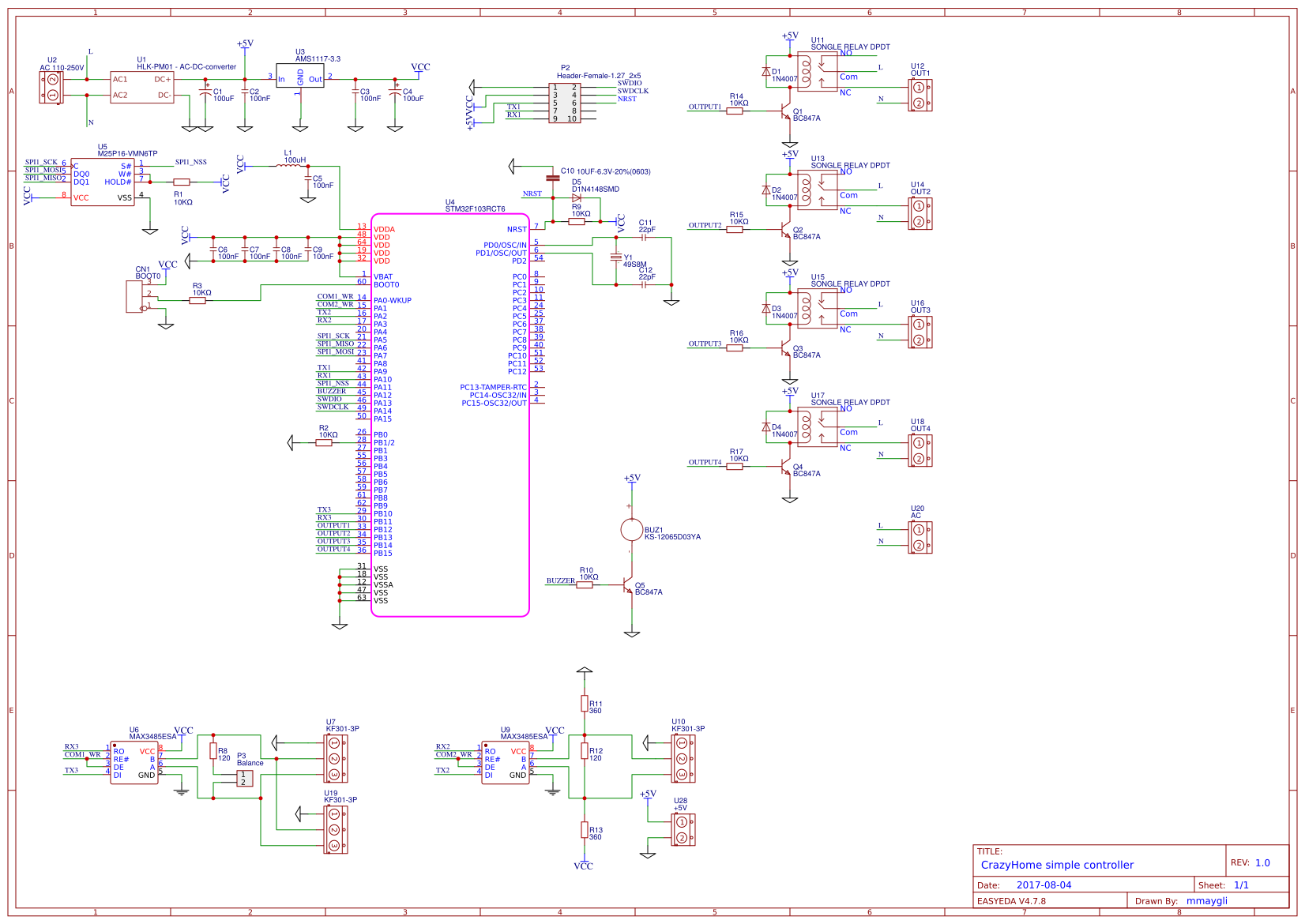 CrazyHome 4 relay switch v1.2 - EasyEDA open source hardware lab