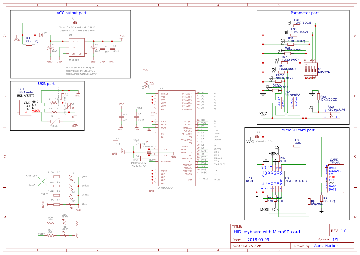 HID keyboard with MicroSD card (BadUSB) - EasyEDA open source hardware lab