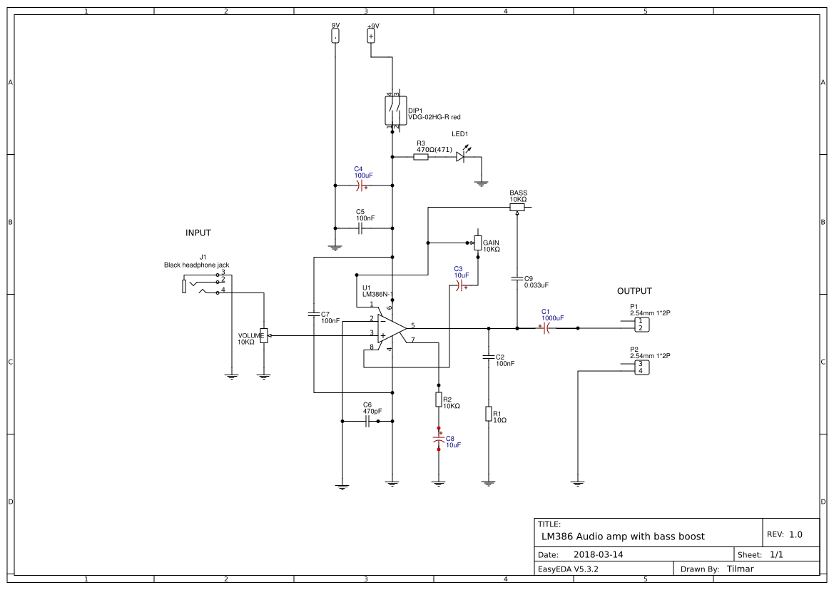Amp with bass boost - EasyEDA open source hardware lab