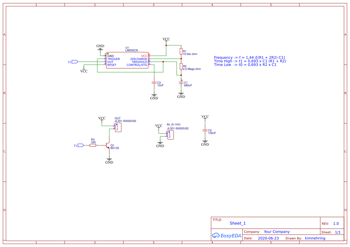 555 astable with bd135 - EasyEDA open source hardware lab