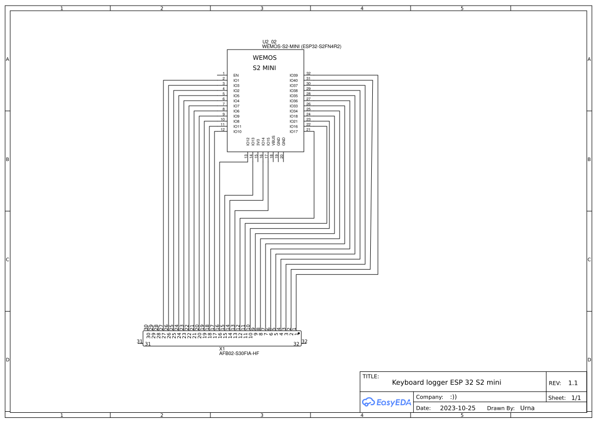 Laptop keyboard logger for ESP32-S2 Mini - EasyEDA open source hardware lab