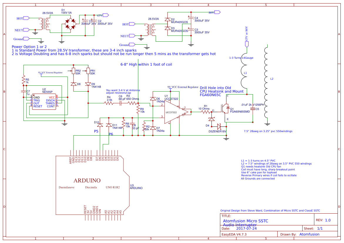 Micro Tesla Coil SSTC - EasyEDA open source hardware lab