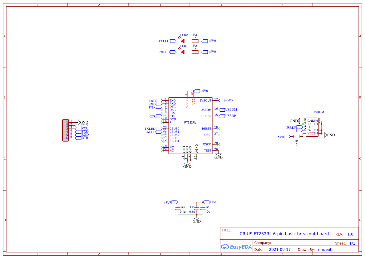 CRIUS FT232RL Basic 6-pin Breakout Board - OSHWLab